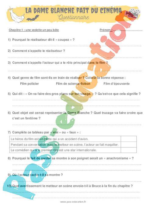 La Dame Blanche fait du cinéma – Cm1 – Cm2 – Récit – Lecture à télécharger – Cycle 3 – PDF à ...