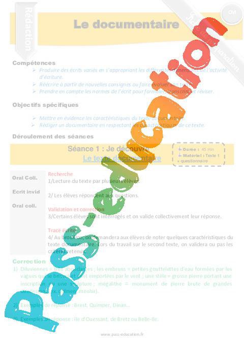 Rédiger un texte documentaire – CM1 – CM2 – Fiche de préparation – PDF ...