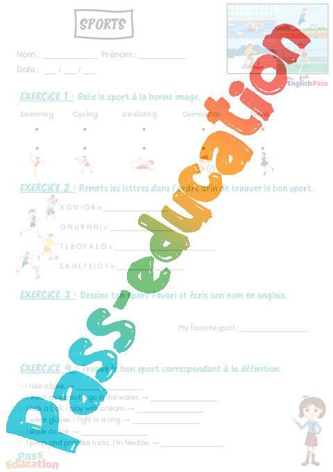 Sports – Vocabulaire – Exercices – Apprends l’anglais avec Kelly and ...