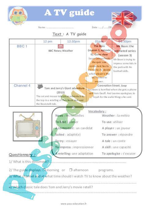 A TV Guide Cm1 Cm2 Anglais Lecture Level 4 Par Pass education 
