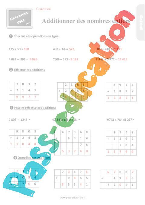Additionner les nombres entiers au Cm1 – Exercices, révisions – PDF à ...