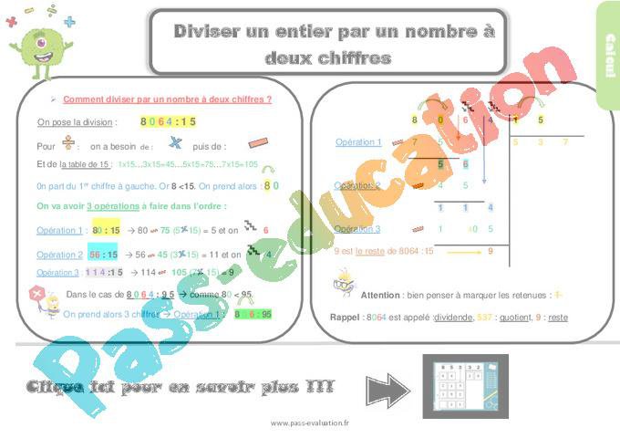 Evaluation avec les corrections sur diviser un entier par un nombre à ...