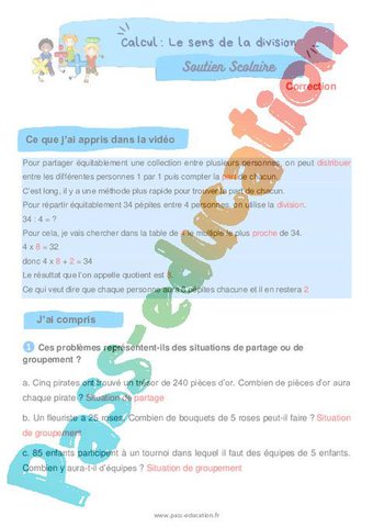 Le sens de la division – CM1 – Soutien scolaire pour les élèves en ...