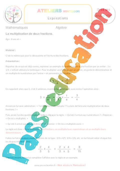 La multiplication de deux fractions – Algèbre – Montessori – Atelier 14 ...