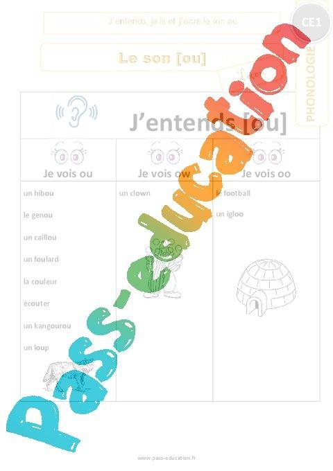 J’entends, je lis et j’écris le son [ou] – CE1 – Leçon – Cycle 2 – PDF ...