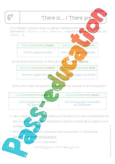 There is – There are – 6ème – Cours sur il y a… – Cycle 3 – PDF à ...