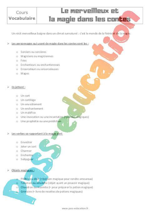 Le merveilleux et la magie dans les contes – 6ème – Cours – Cycle 3 ...