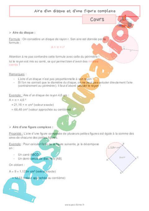 Aire d’un disque et d’une figure complexe – Cours de géométrie pour la ...
