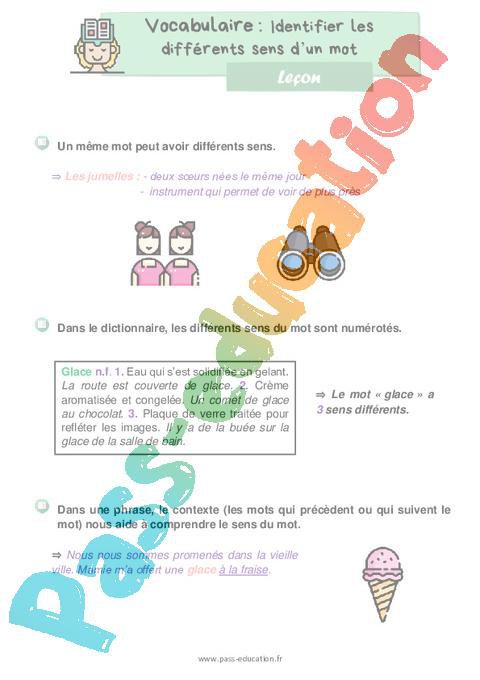 Identifier les différents sens d’un mot – Leçon pour le ce1 – PDF à ...