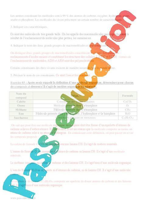 Composition chimique du vivant – 2nde – Exercices corrigés – PDF à imprimer par Pass-education ...
