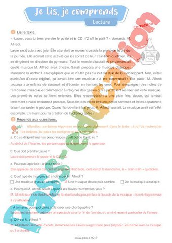 La fête de l’école – Cm2 – Lecture: Je lis, je comprends – PDF à ...