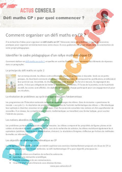 Défi maths CP : par quoi commencer ? par Pass-education.fr - jenseigne.fr