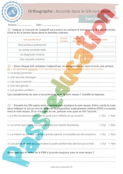 Accords dans le GN complexe – 3ème – Orthographe – Je me prépare au ...