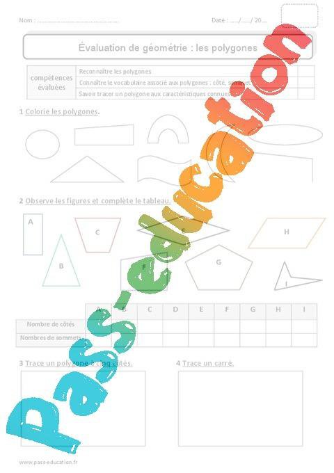 Polygones – Ce1 – Bilan – Cycle 2 – PDF à imprimer par Pass-education ...