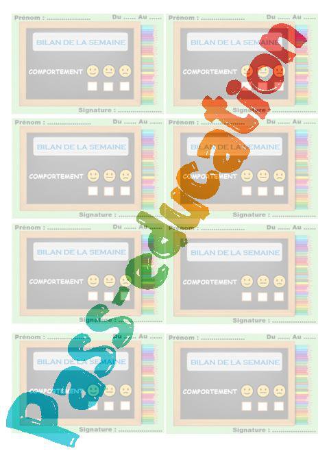 Evaluation du comportement – Bilan de la semaine – Billets rituels ...