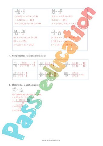 Fractions égales, Produit en croix – 4ème – Révisions – Exercices avec ...