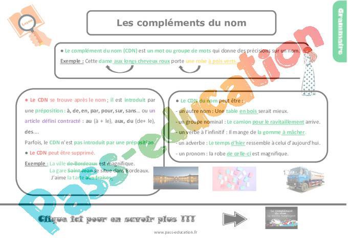 Les compléments du nom au Cm2 – Leçon, trace écrite – Cycle 3 – PDF à ...