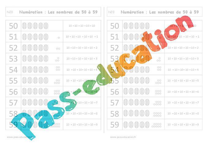 Nombres de 50 à 59 – Cp – Leçon – PDF gratuit à imprimer par Pass ...