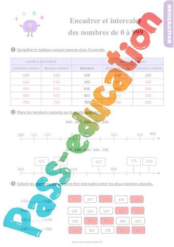 Encadrer et intercaler les nombres de 0 à 999 au Ce1 – Exercices ...