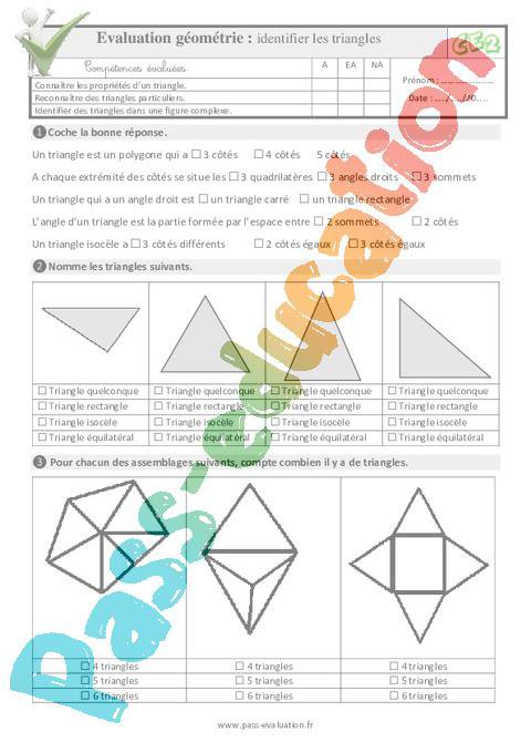 Identifier les triangles au CE2 – Evaluation: QCM – Quiz – PDF à imprimer par Pass-education.fr ...