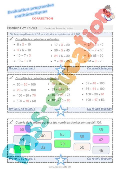Les compléments à 10, aux dizaines supérieures et à 100 au Ce2 ...