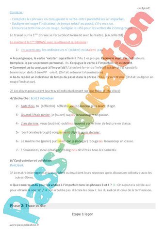 Imparfait de l’indicatif des verbes en –er et –ir – Cm2 – Séquence ...