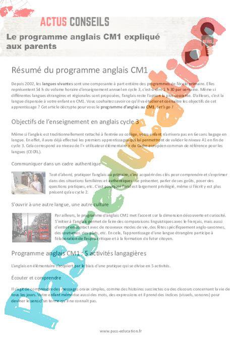 Le programme anglais CM1 expliqué aux parents par Pass-education.fr ...
