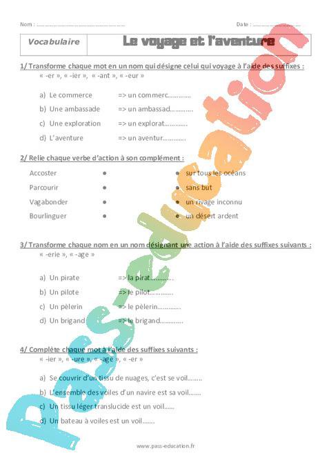 Le voyage et l’aventure – 5ème – Révisions – Exercices avec correction ...