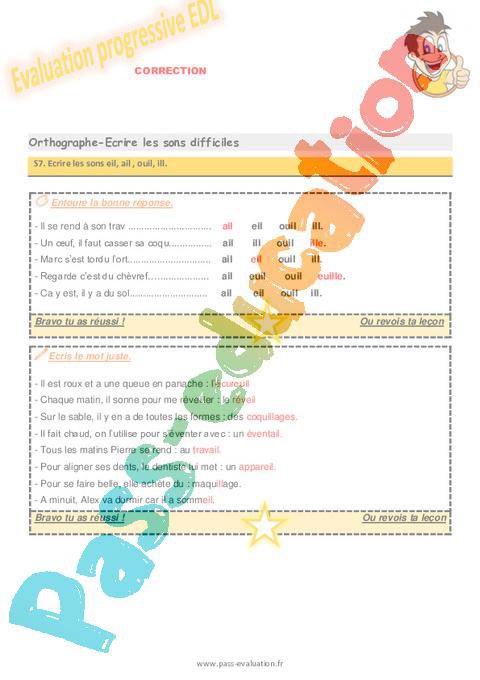 Ecrire les sons eil ail ouil ill au CE2 – Evaluation progressive avec ...