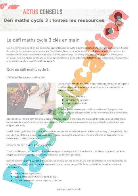 Défi maths cycle 3 : toutes les ressources par Pass-education.fr ...