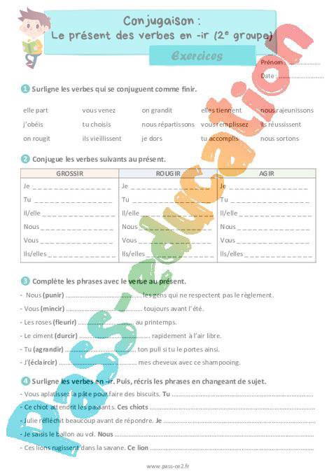 Le présent des verbes en -ir (2e groupe) – Exercices de conjugaison ...