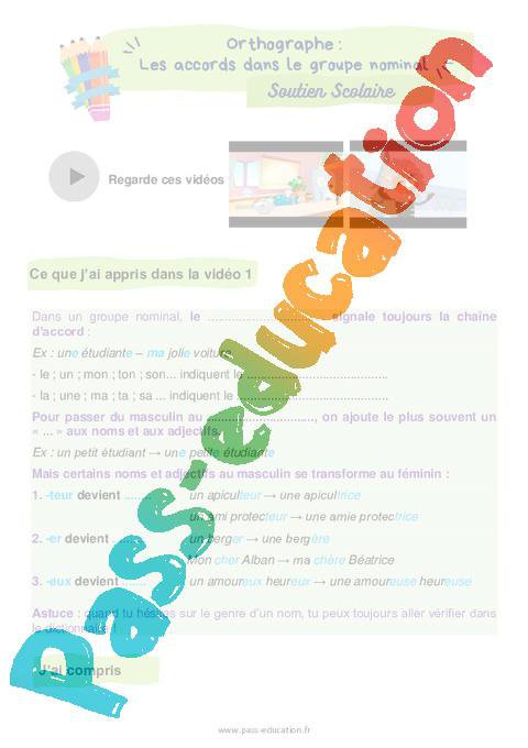 Les accords dans le groupe nominal au Cm1 – Soutien scolaire pour les ...