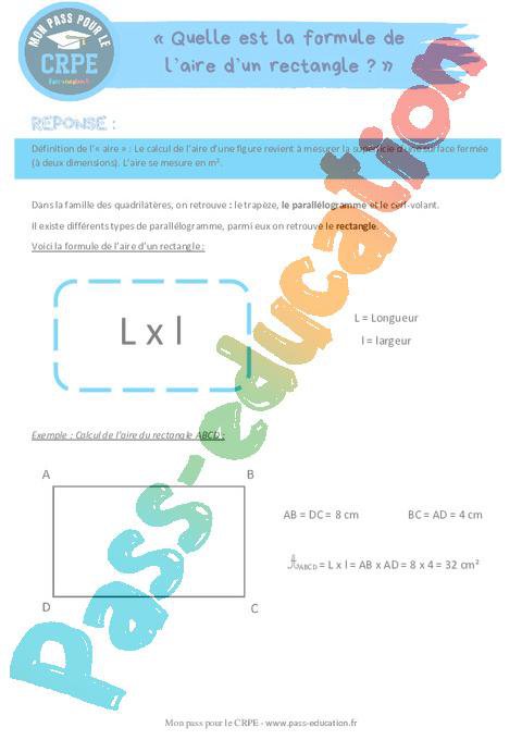Quelle est la formule de l’aire d’un rectangle ? – crpe 2025 – pdf à ...