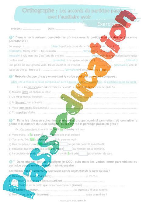Les accords du participe passé avec l’auxiliaire avoir – 5ème ...
