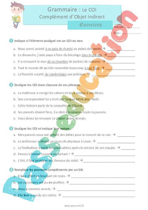 Le COI : complément d’objet indirect – Exercices de grammaire pour le ...