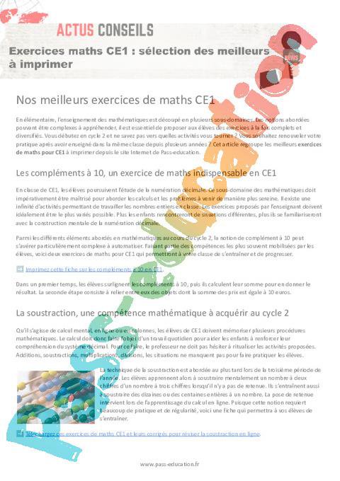 Exercices maths CE1 : sélection des meilleurs à imprimer par Pass ...