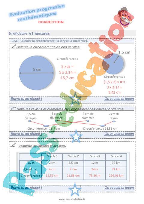 Calculer la circonférence (la longueur du cercle) au Cm2 – Evaluation ...
