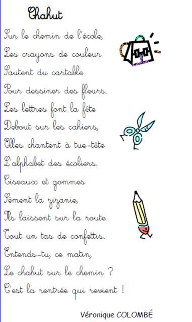 Poésie pour la rentrée CP-CE1 par Zaubette - jenseigne.fr